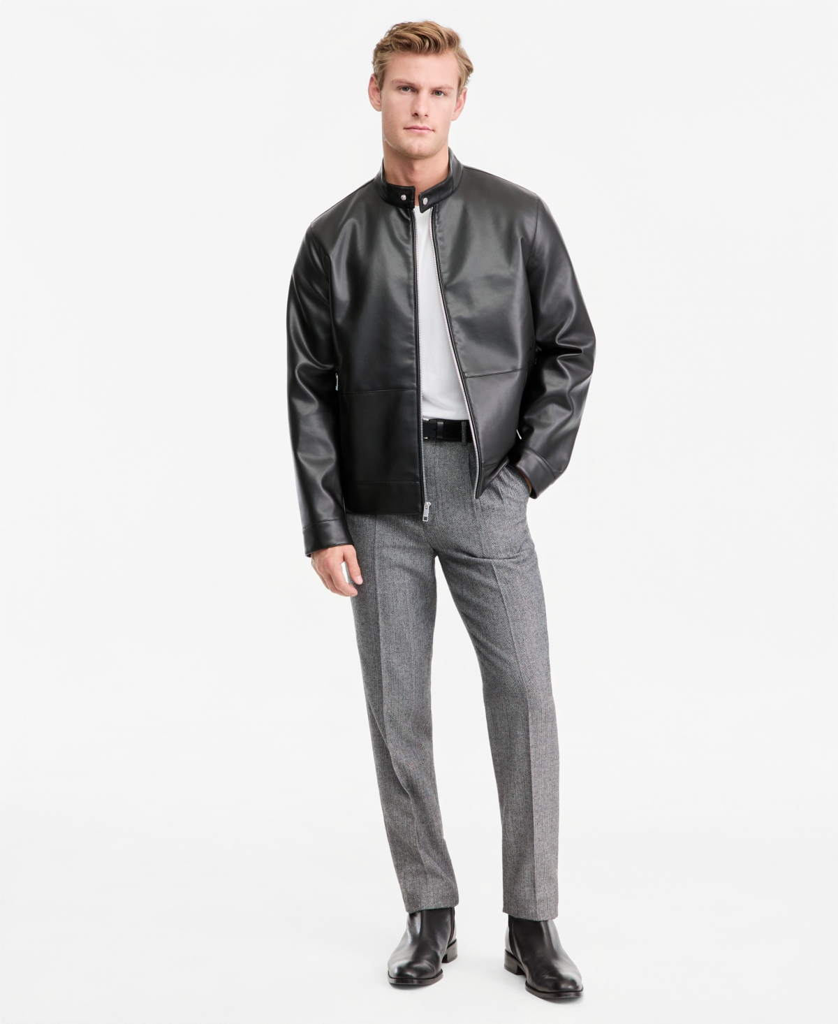 Click here for Calvin Klein Mens Faux-Leather Moto Jacket - Black prices