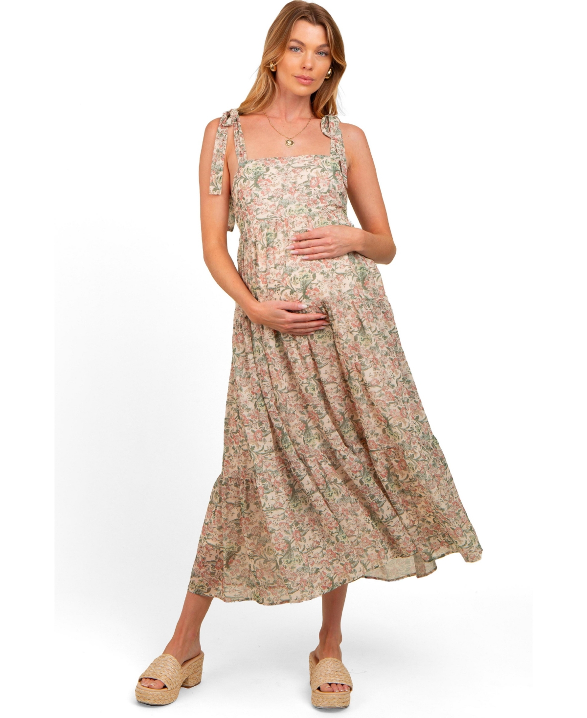 Click here for Pinkblush Maternity Cream Floral Shoulder Tie Tier... prices