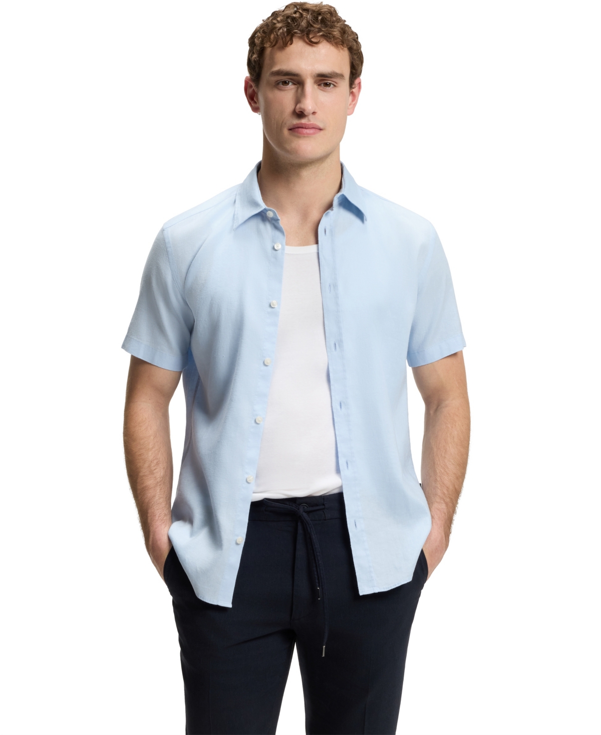 Click here for Boss by Hugo Boss Mens Stretch Linen Slim-Fit Shir... prices
