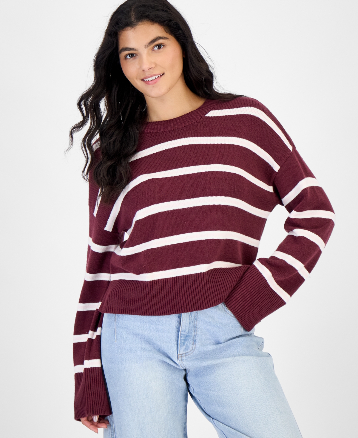 Click here for Hippie Rose Juniors Striped Drop-Shoulder Crewneck... prices