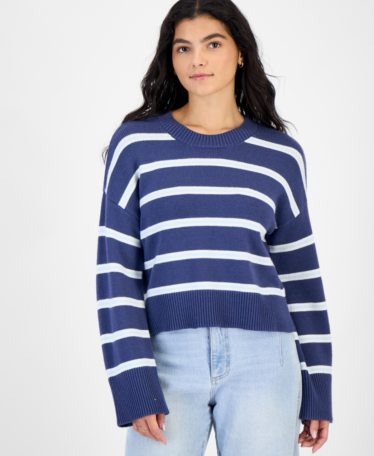 Click here for Hippie Rose Juniors Striped Drop-Shoulder Crewneck... prices