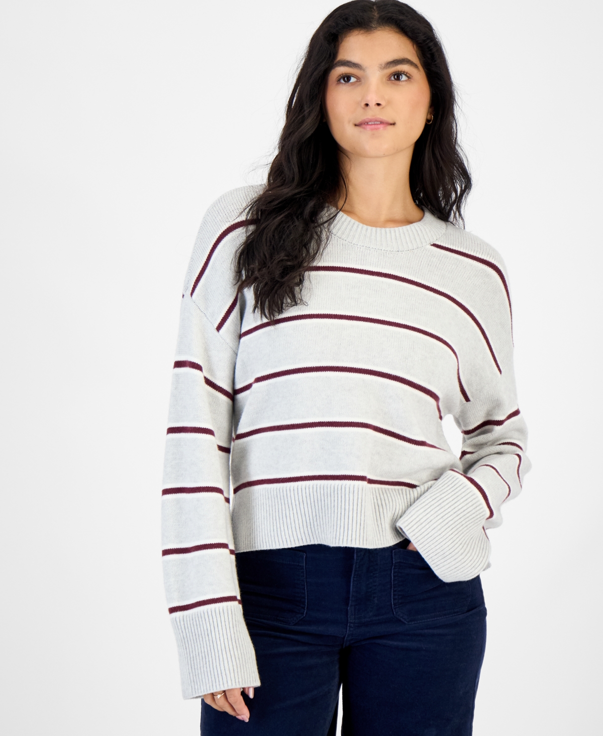 Click here for Hippie Rose Juniors Striped Drop-Shoulder Crewneck... prices