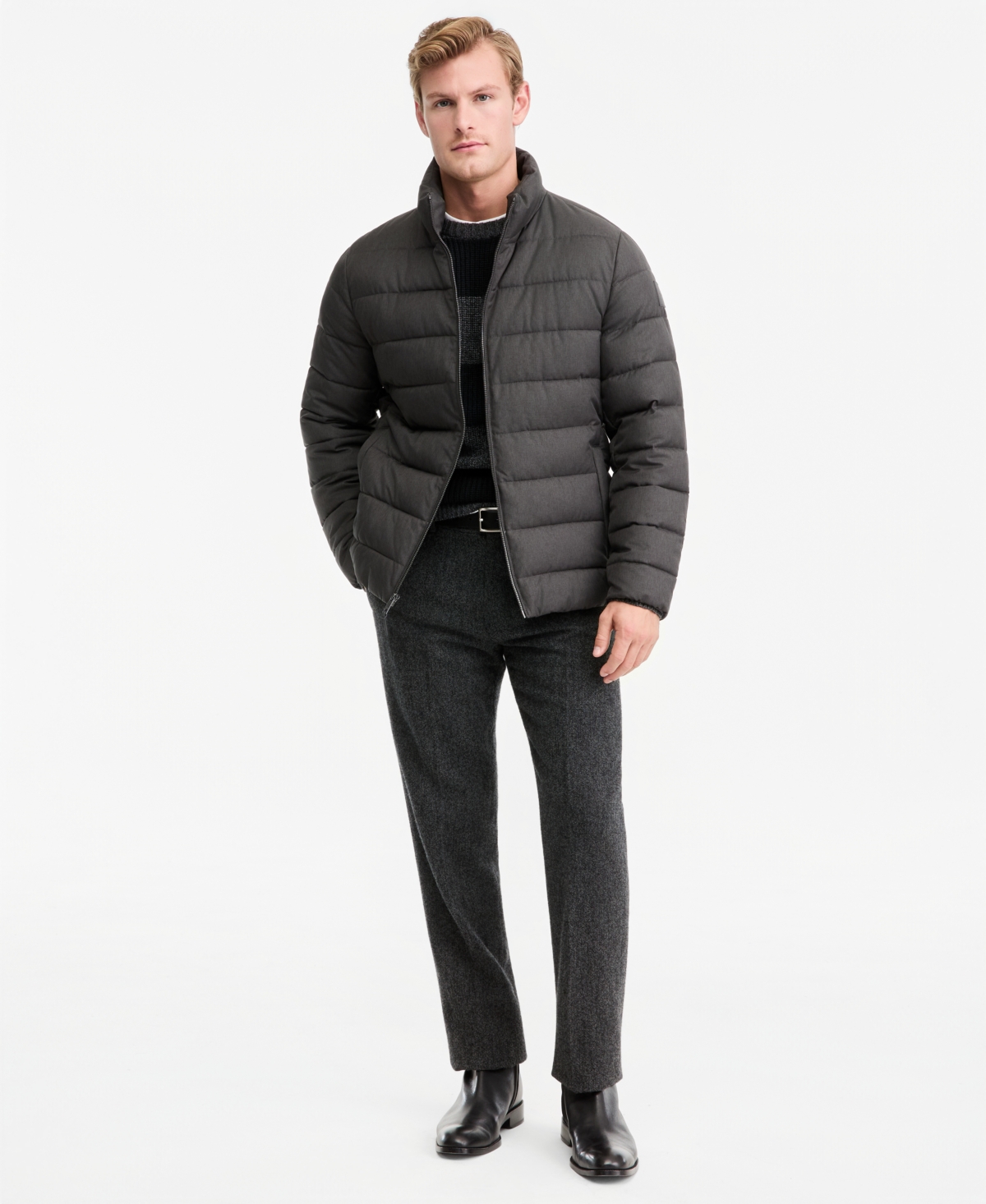 Click here for Calvin Klein Mens Stretch Puffer Jacket - Charcoal prices