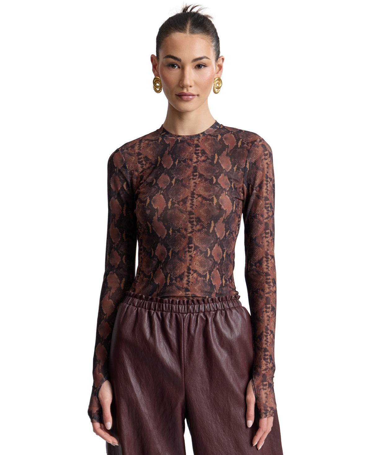 Click here for Avec Les Filles Womens Printed Long-Sleeve Mesh To... prices