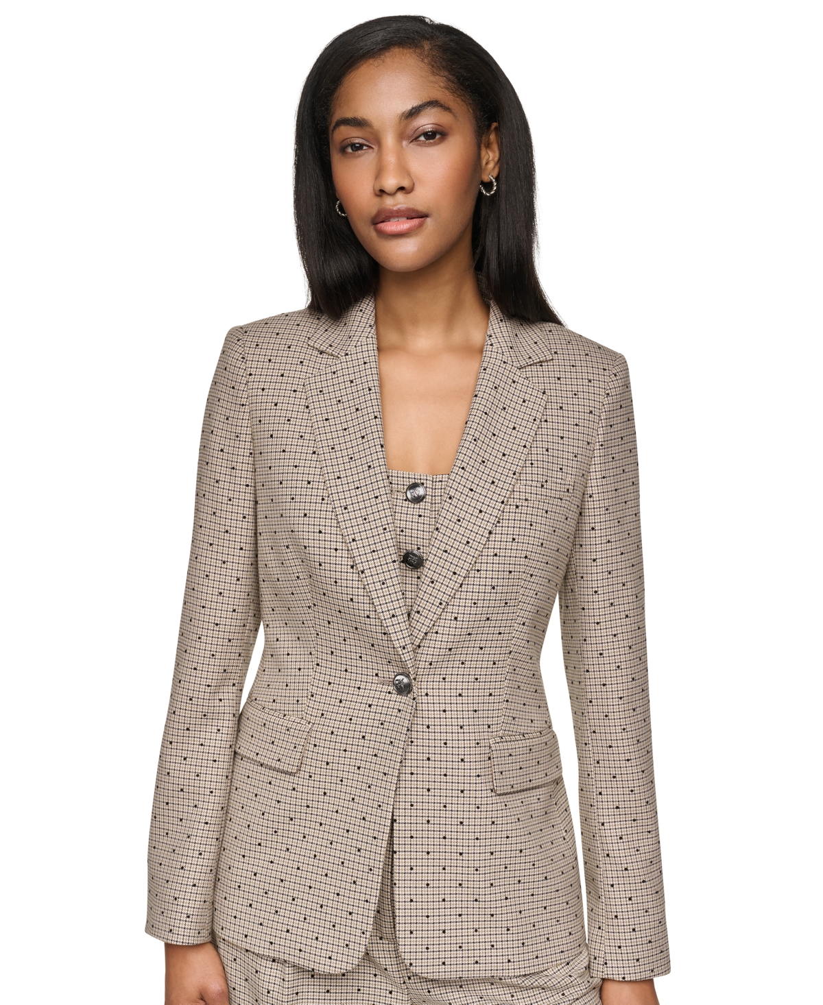 Click here for Dkny Petite Embellished Houndstooth One-Button Not... prices
