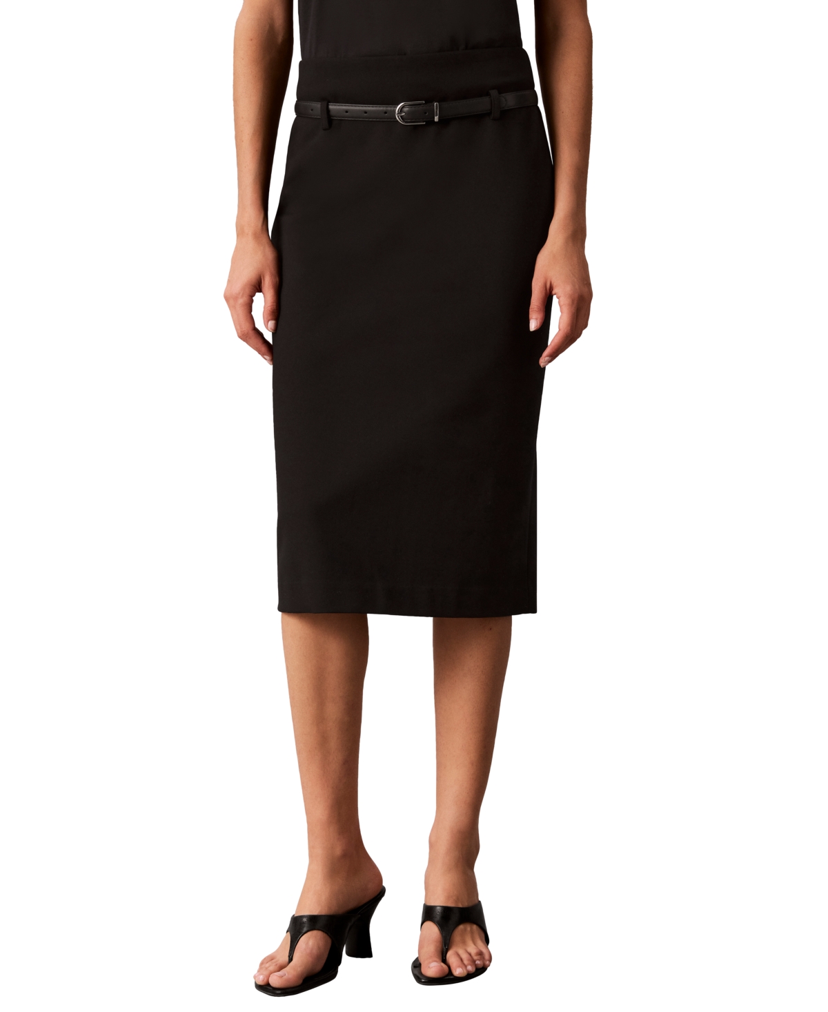 Click here for Calvin Klein Womens Belted Midi Pencil Skirt - Bla... prices