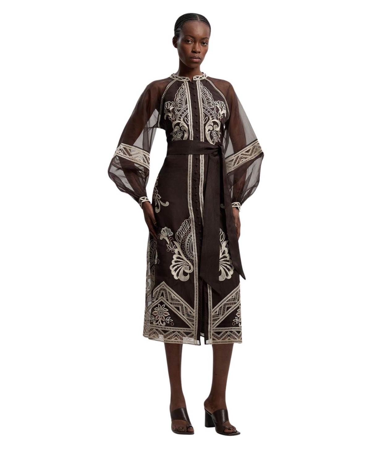 Click here for Karen Millen Womens Embroidered Mandarin Collar Mi... prices