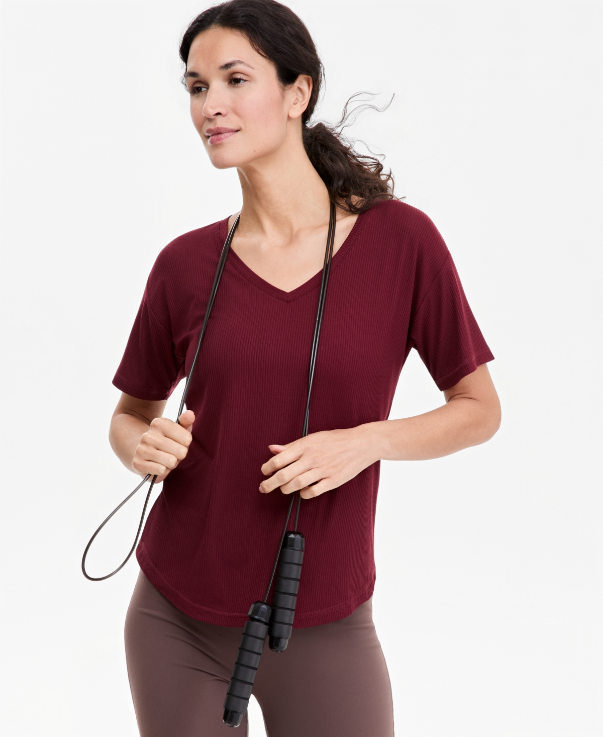 Click here for Id Ideology Womens Ribbed Relaxed-Fit V-Neck Tee... prices