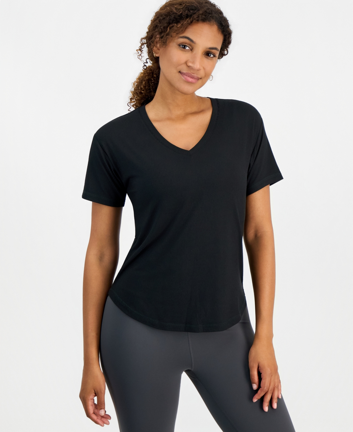 Click here for Id Ideology Womens Ribbed Relaxed-Fit V-Neck Tee... prices