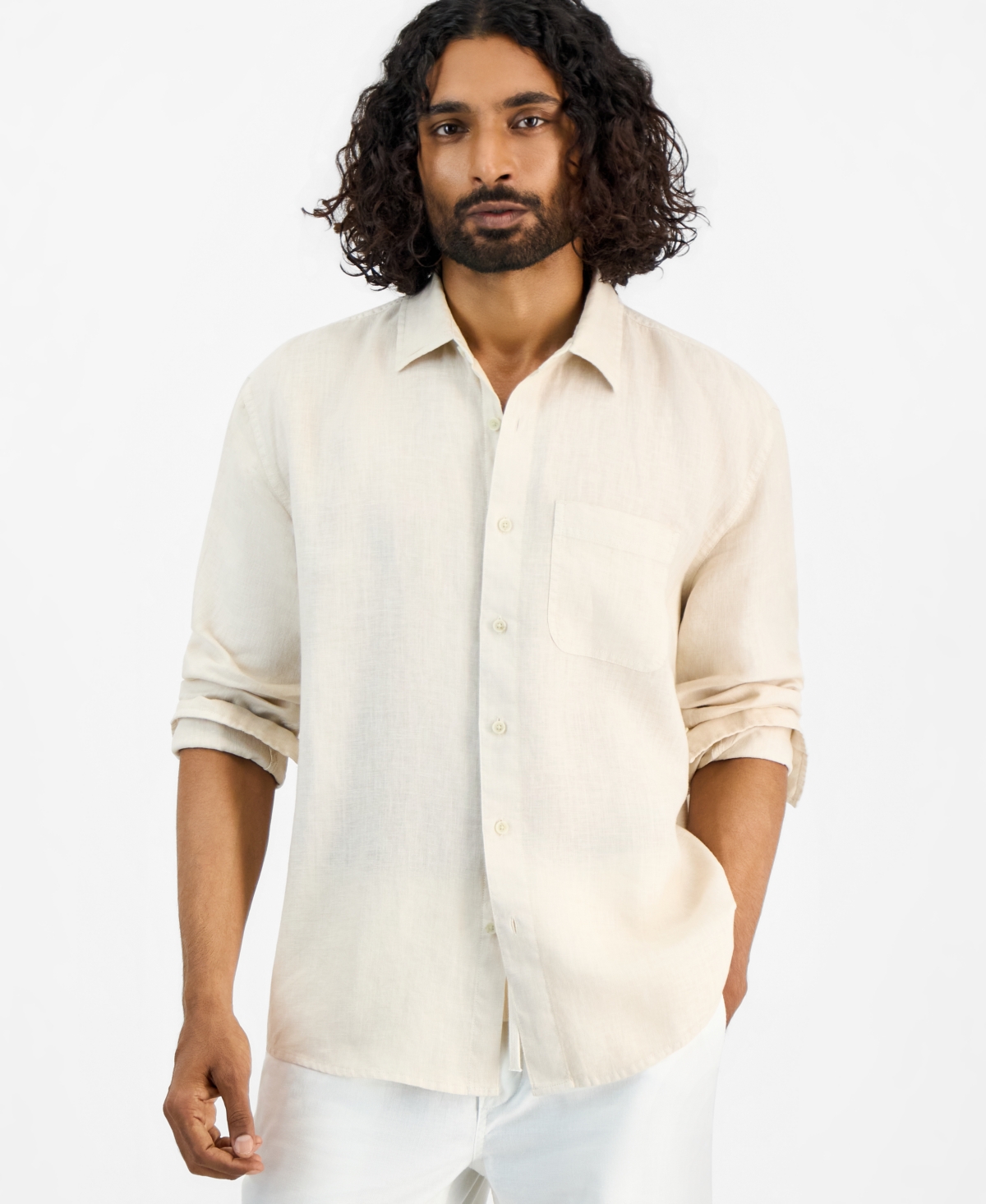 Click here for Sun + Stone Mens 100 Linen Relaxed Long-Sleeve Gar... prices