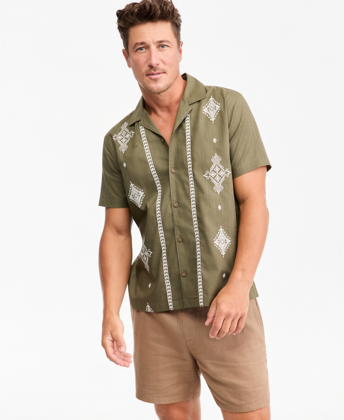 Click here for Sun + Stone Mens Short-Sleeve Geometric Embellishe... prices