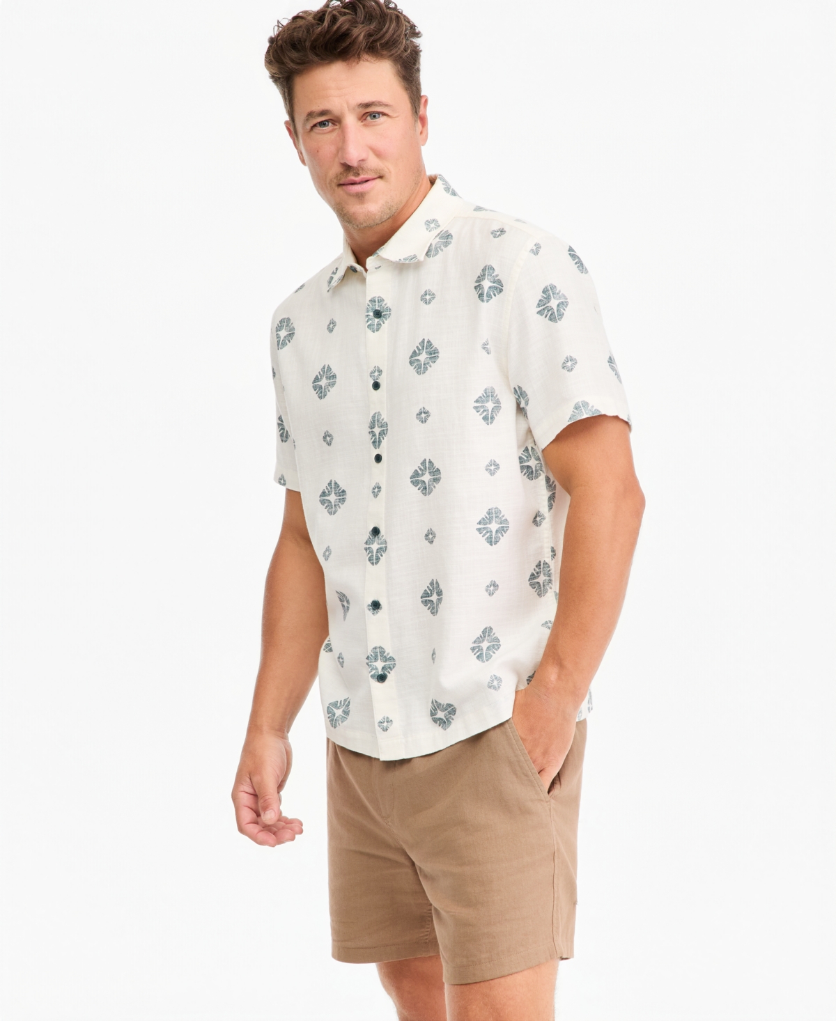 Click here for Sun + Stone Mens Short-Sleeve Geometric Cotton But... prices
