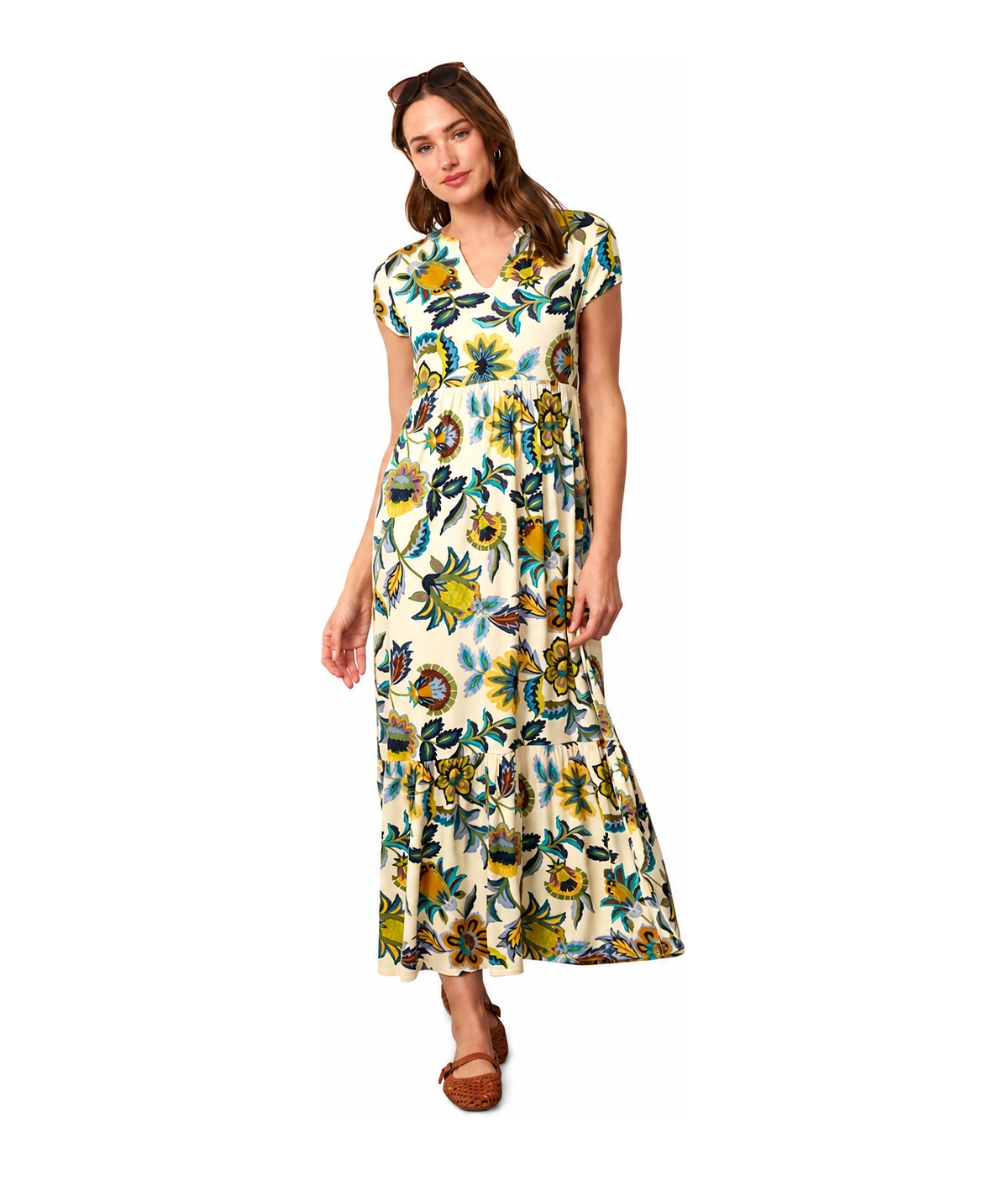 Click here for Cable & Gauge Womens Tiered Flowy Printed Maxi Dre... prices