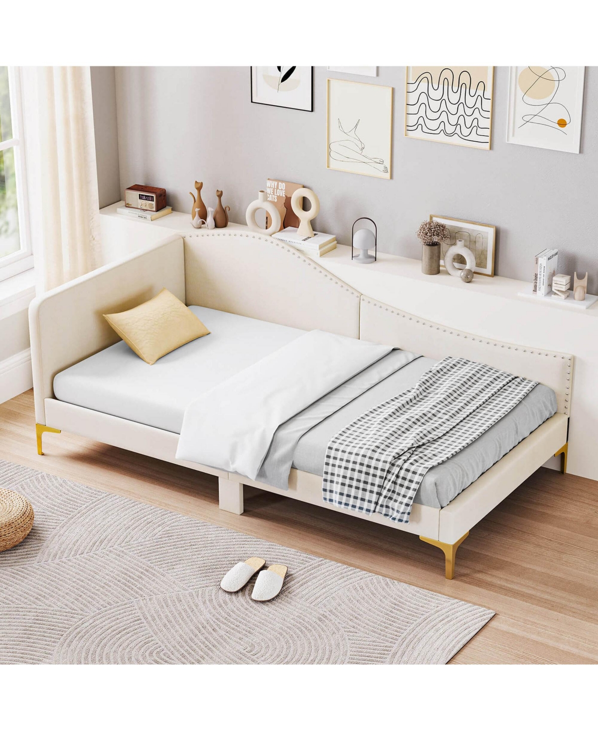 Click here for Costway Twin Size Upholstered Daybed Rivet-Tufted... prices