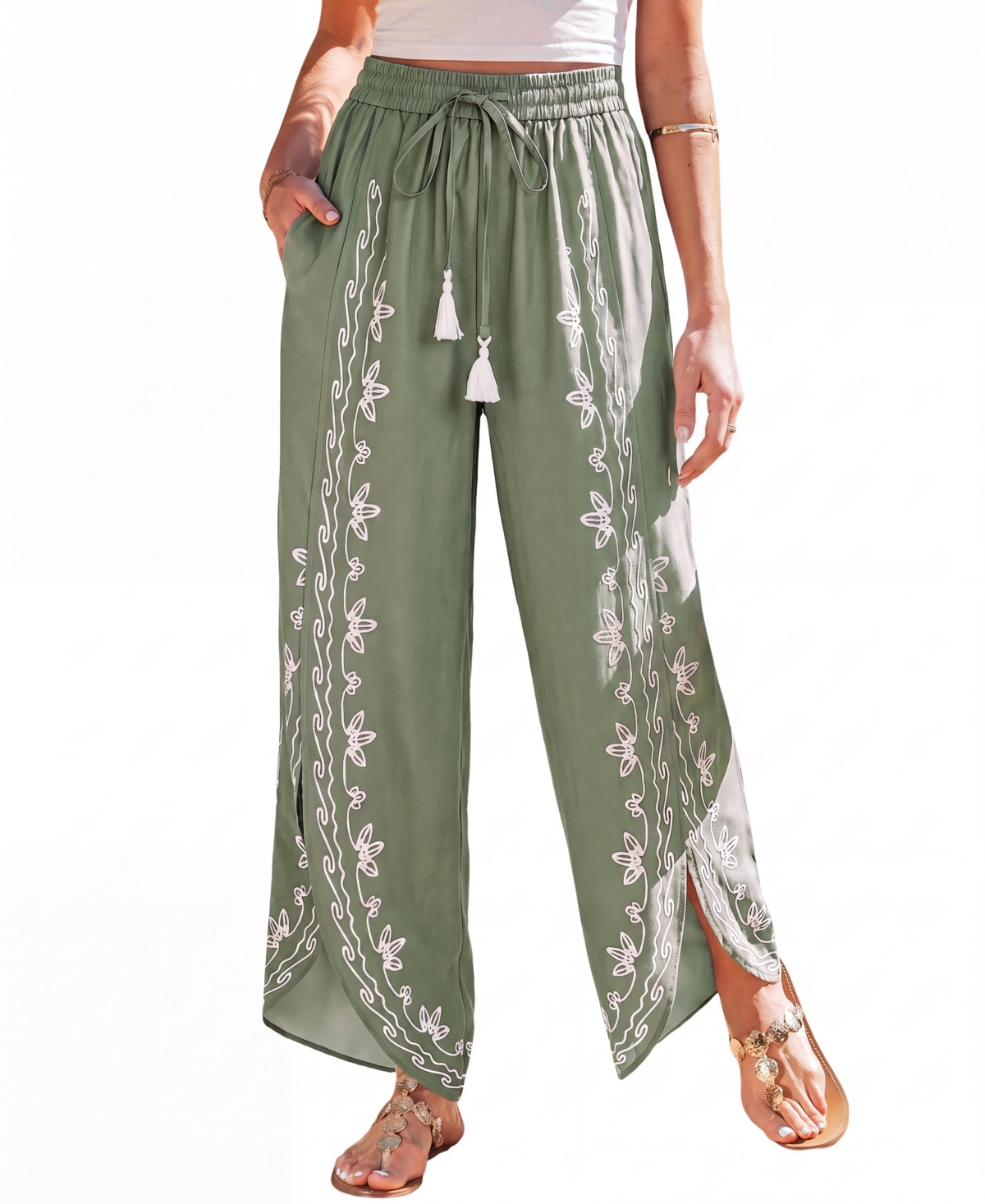 Click here for Cupshe Womens Tulip Picking Green Pants - Dark gre... prices