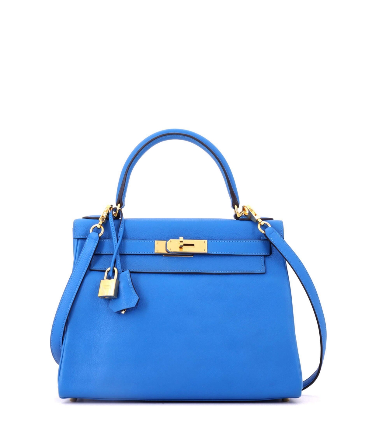 Click here for Pre-Owned HERMES Kelly 28 Handbag Blue Evercolor w... prices