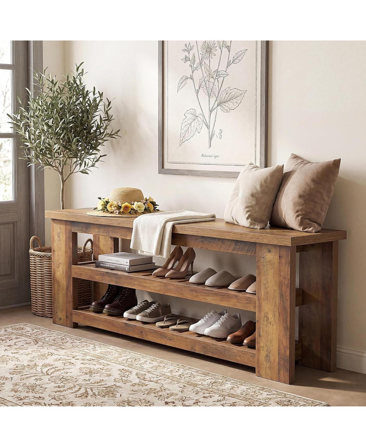 Click here for Tribesigns Entryway Bench  55 Wood Shoe Bench  Far... prices