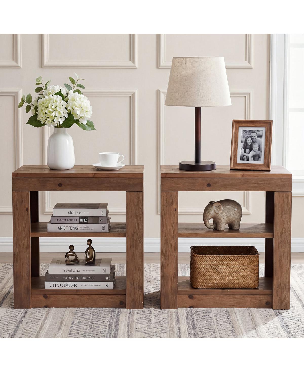 Click here for Tribesigns 24 Inch Solid Wood Nightstand With 2 Op... prices