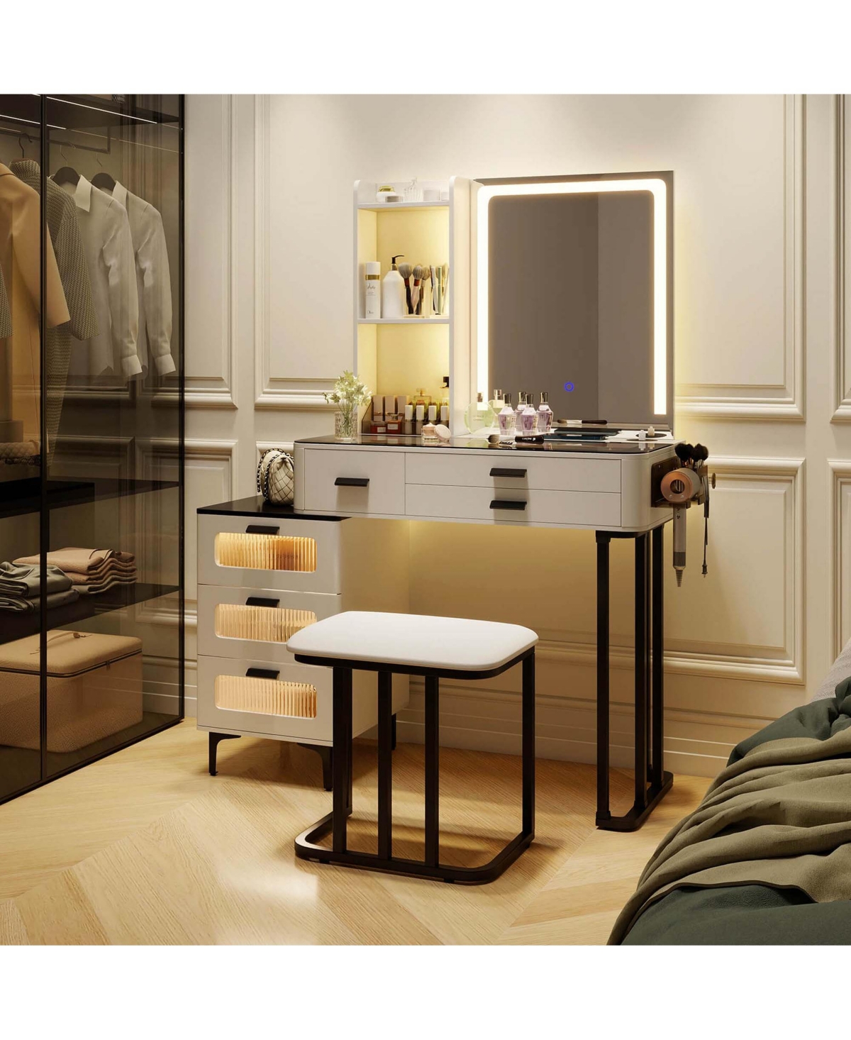 Click here for Costway Vanity Desk with Mirror Lights 3-Color Led... prices