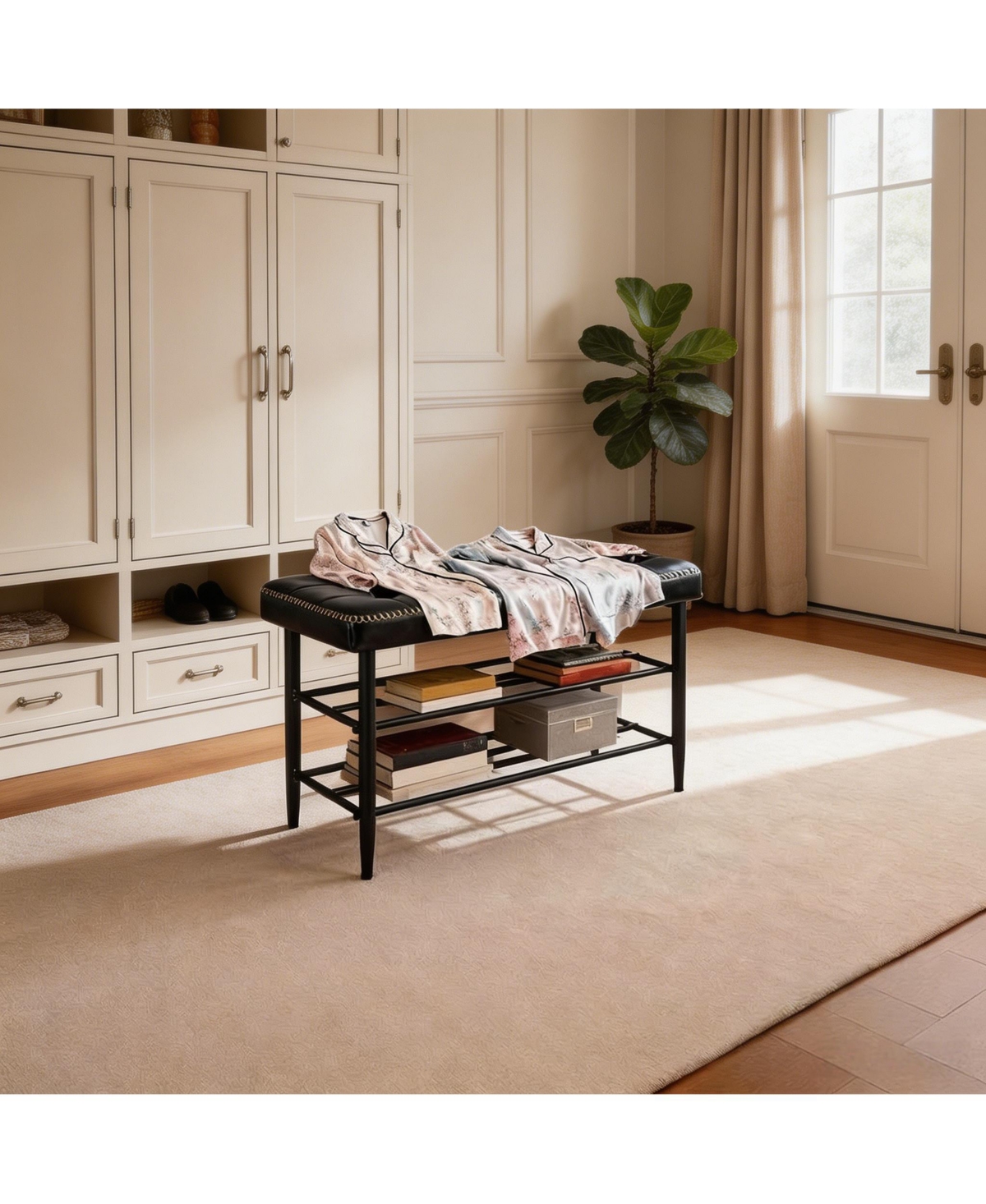 Click here for homfan Oil-Wax Leather Shoe Storage Bench  3-Tier... prices
