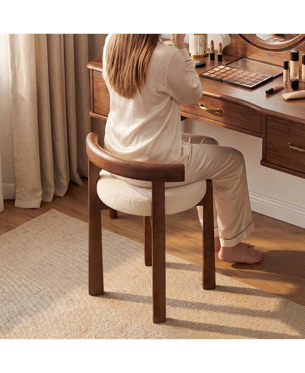 Click here for Tribesigns Wood Vanity Stool with Faux Wool Cushio... prices