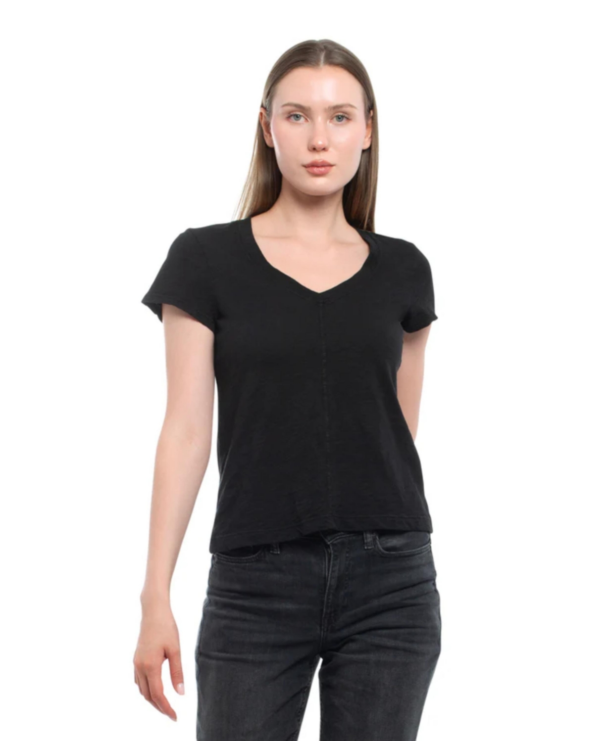 Click here for Wilt Womens Slim Deep V-Neck Rib Back Tee - Black prices