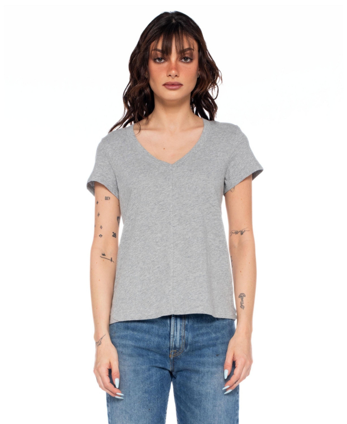 Click here for Wilt Womens Slim Deep V-Neck Rib Back Tee - Grey h... prices