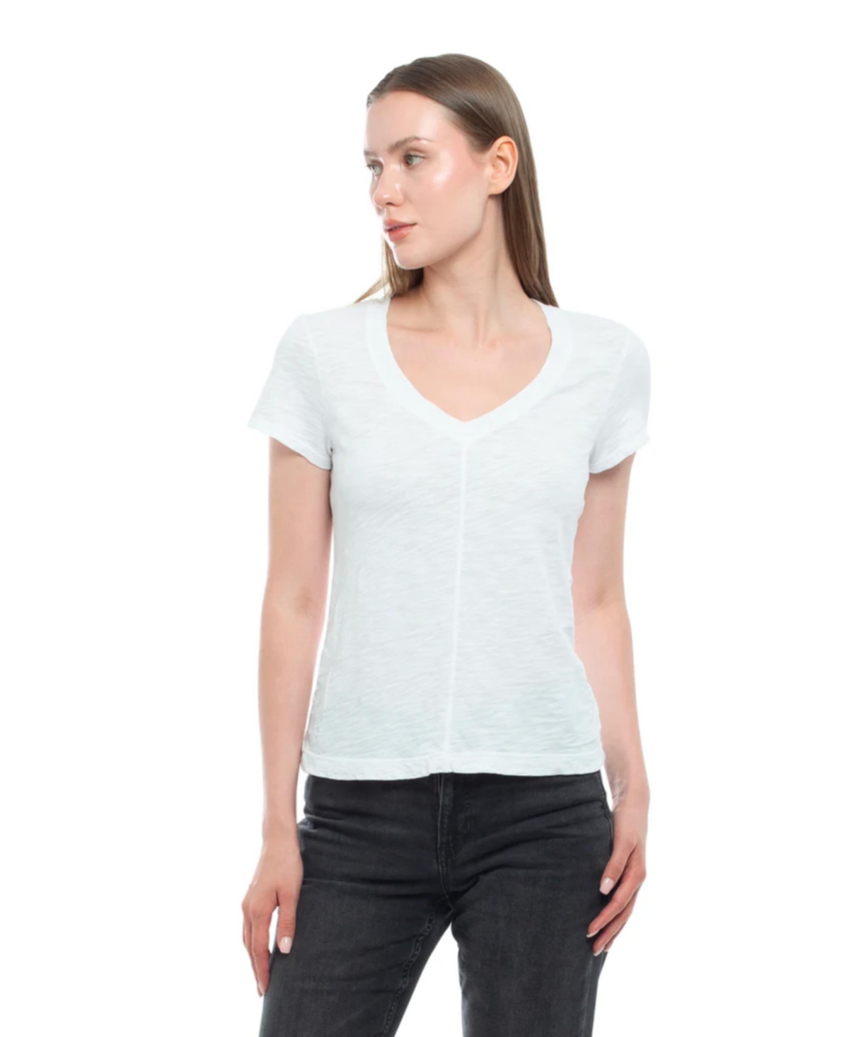 Click here for Wilt Womens Slim Deep V-Neck Rib Back Tee - White prices