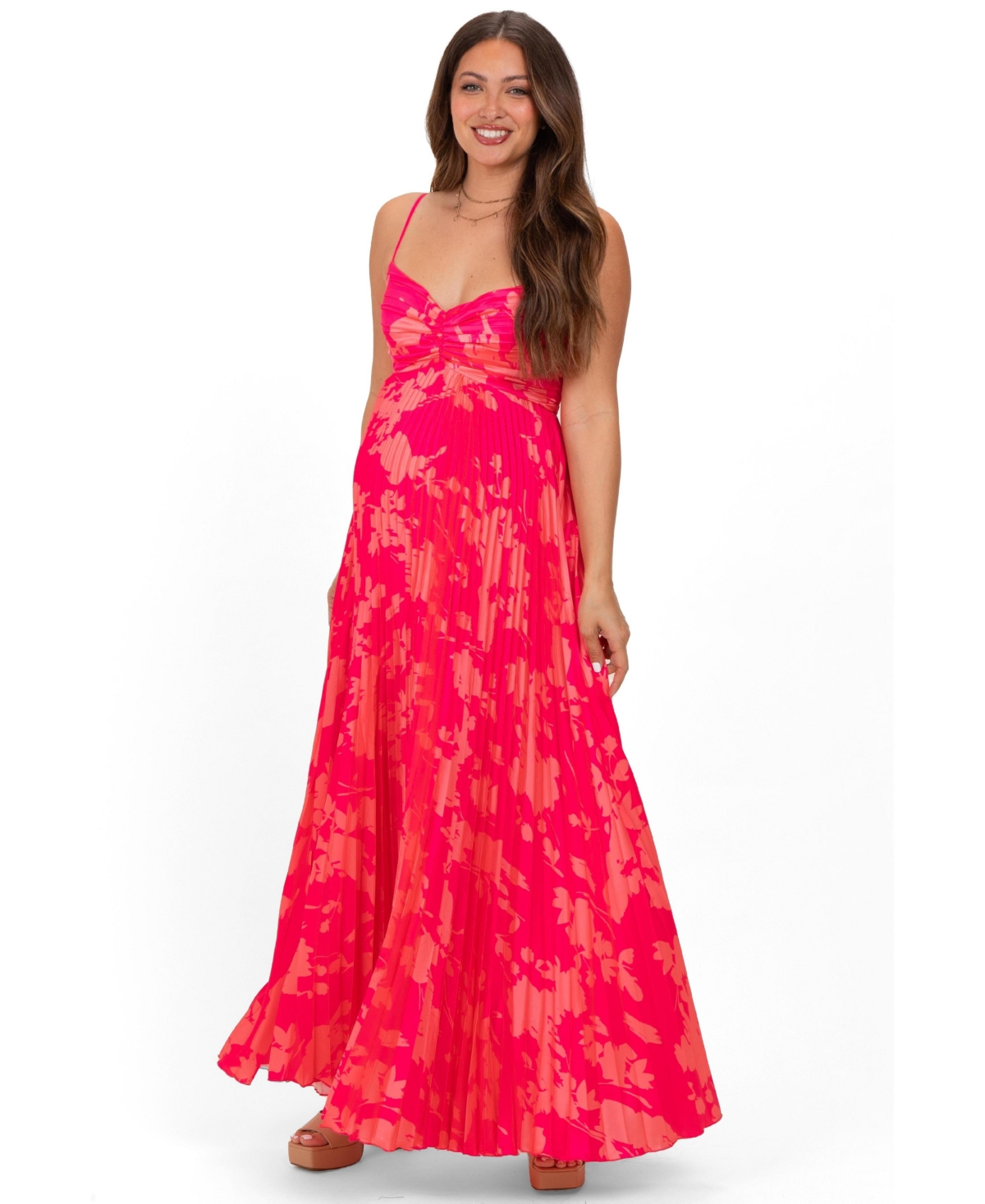 Click here for Pinkblush Womens Fuchsia Floral Pleated Satin Maxi... prices