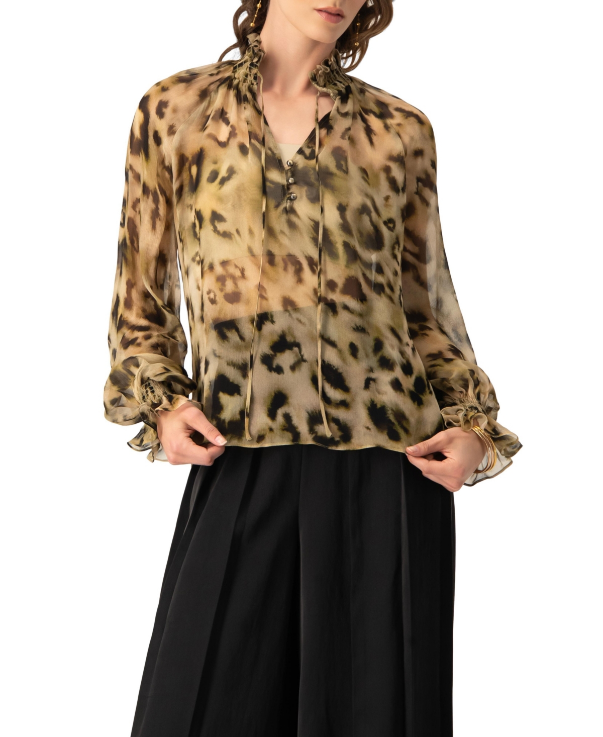 Click here for Ivonne Womens Sheer Chiffon Tie-Neck Blouse in Abs... prices