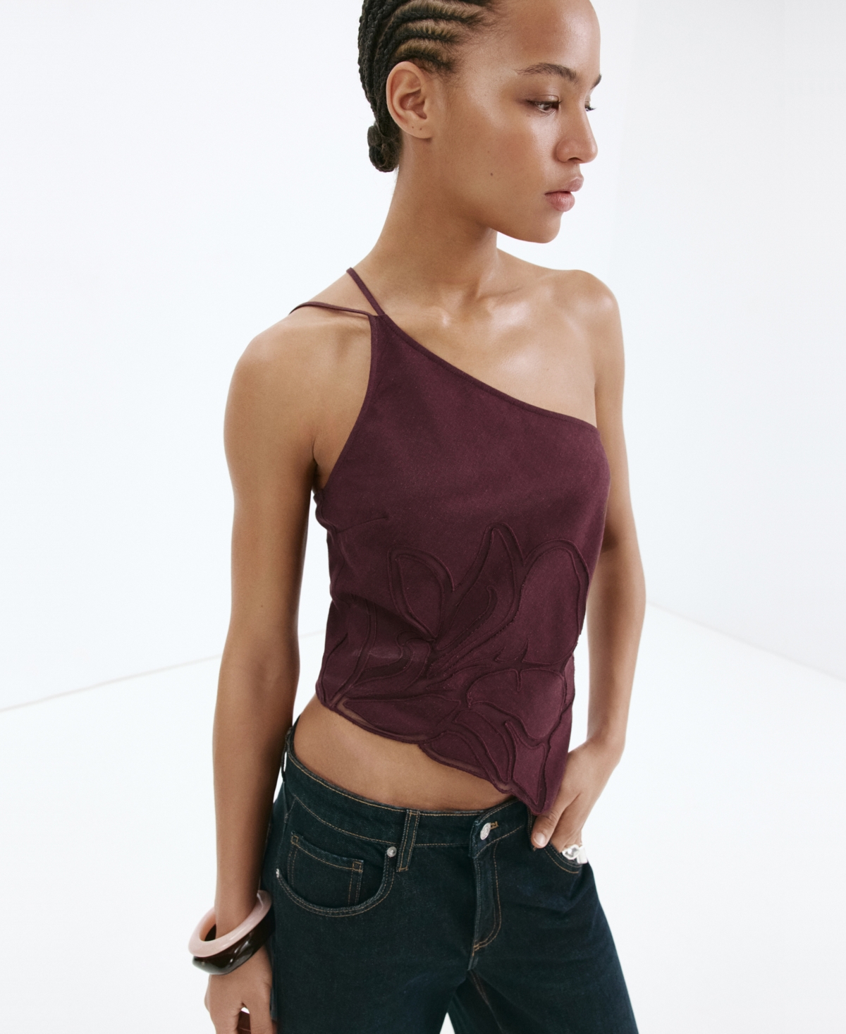 Click here for Mango Womens Asymmetrical Floral Embroidered Top -... prices