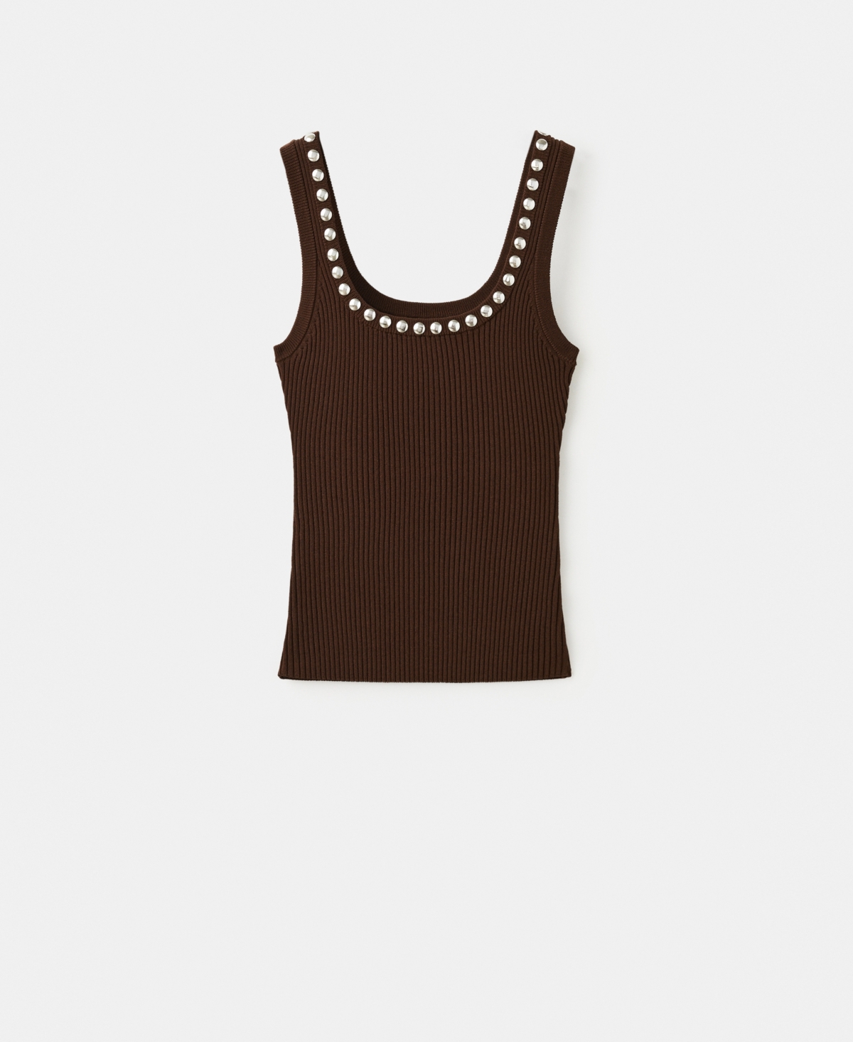 Click here for Mango Womens Studs Ribbed Top - Dark Brown prices