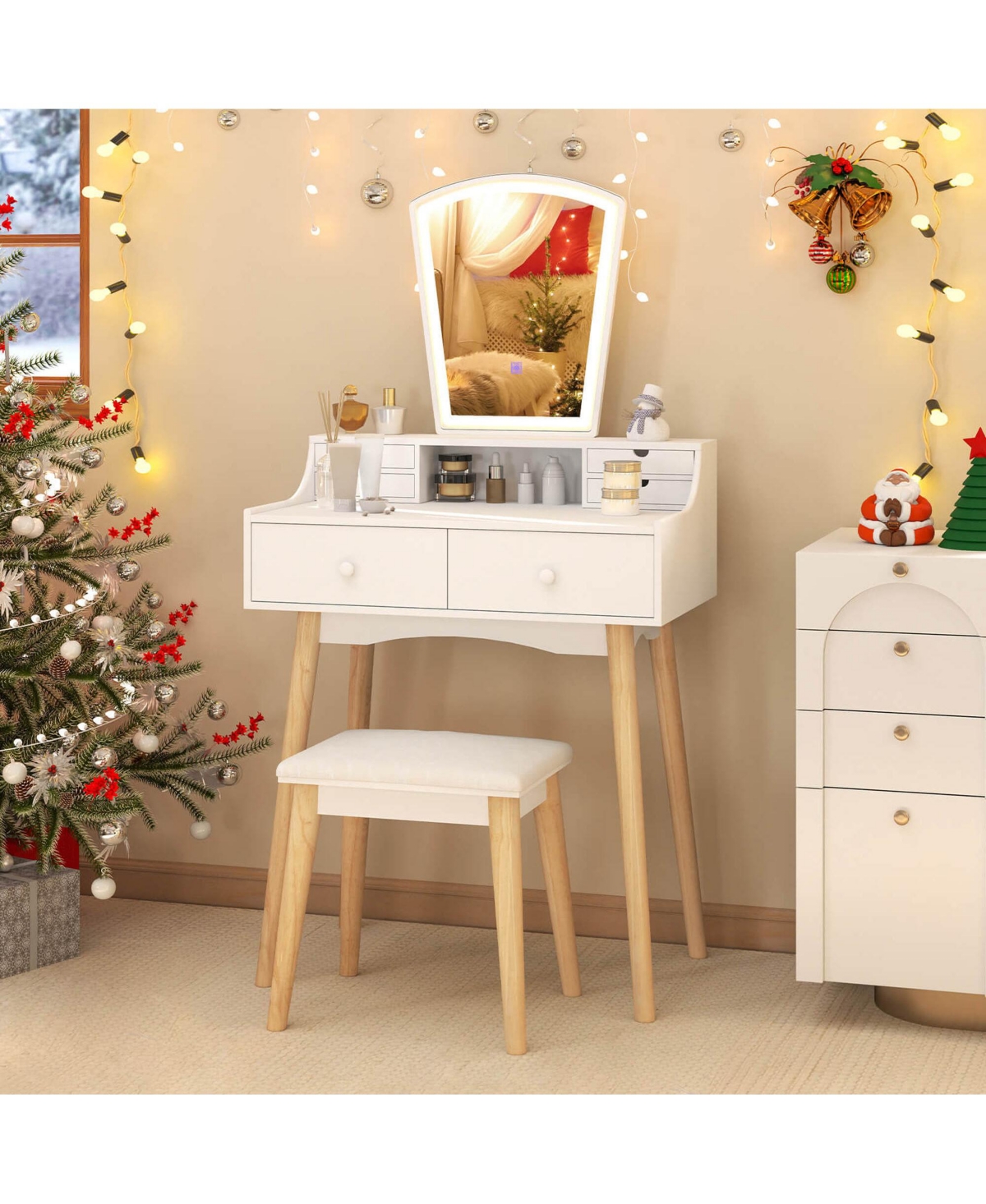 Click here for Costway Vanity Desk Set with Lighted Mirror 3-Colo... prices