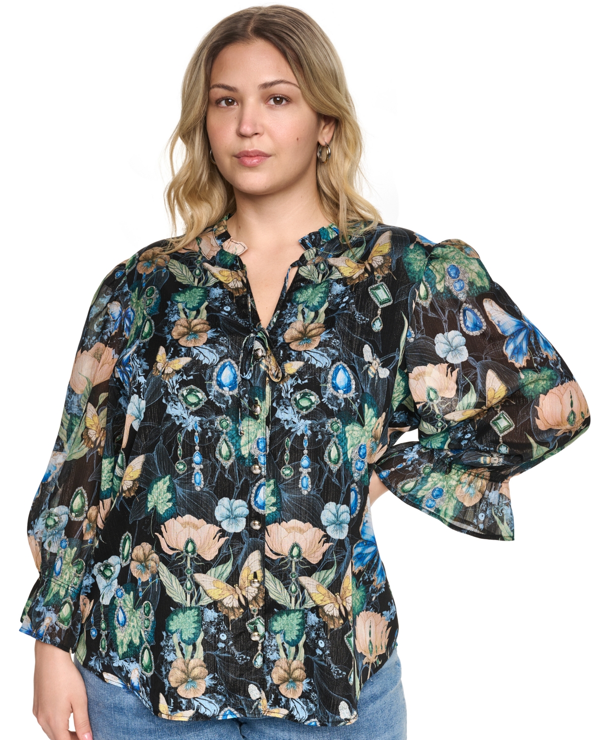 Click here for Karl Lagerfeld Paris Plus Size Printed Collared Lo... prices