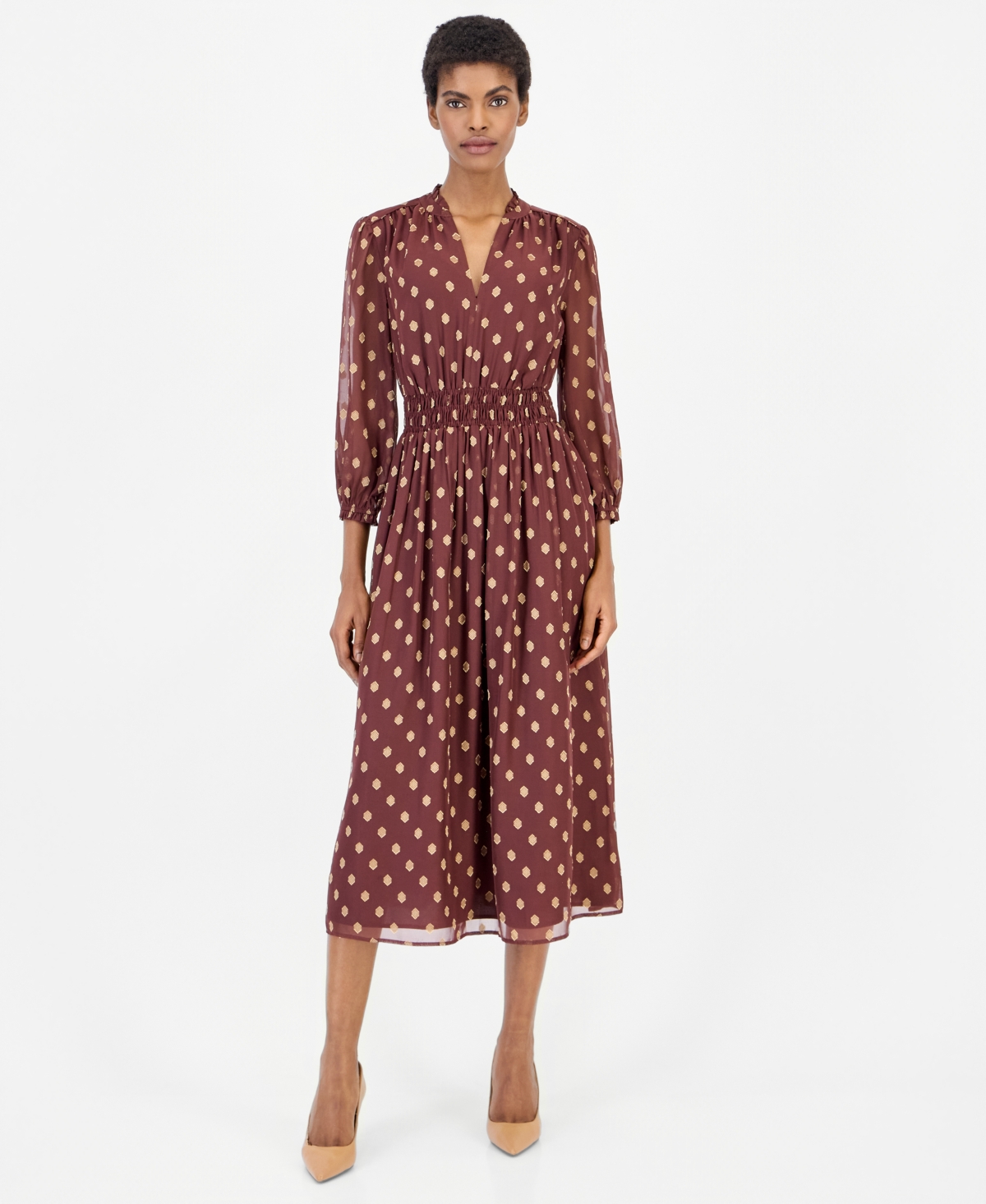 Click here for Anne Klein Womens Polka-Dot Ruffle Smocked-Waist M... prices