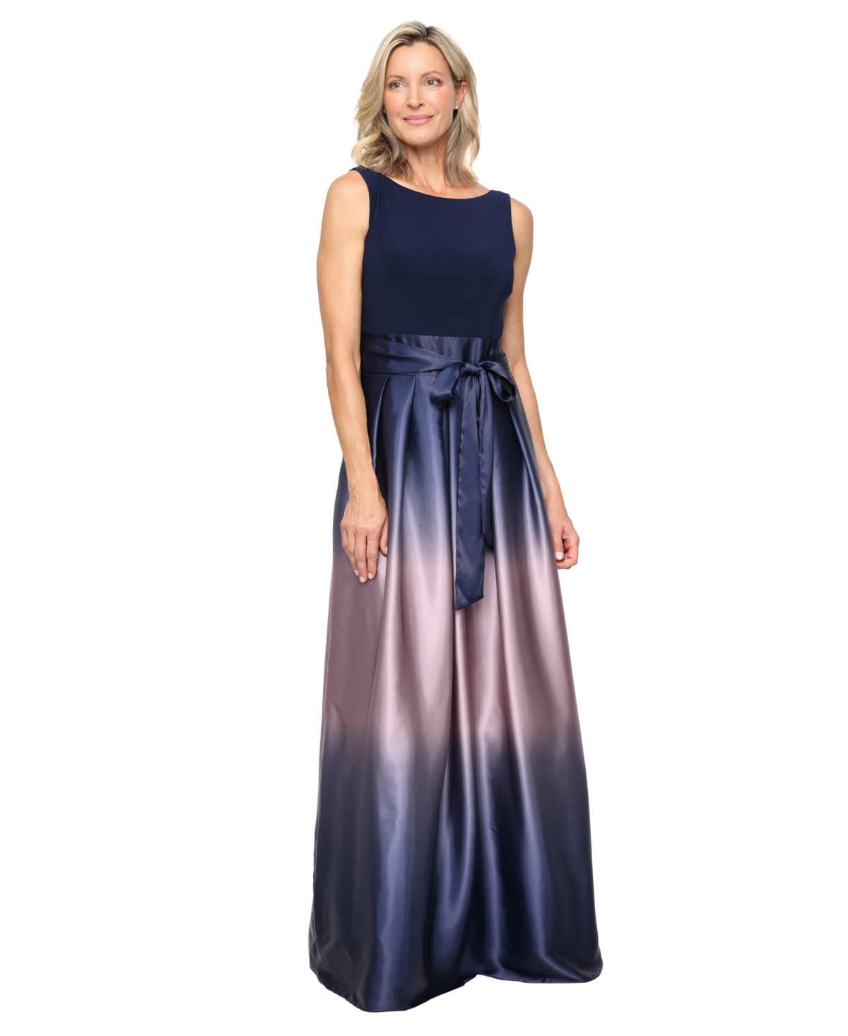 Click here for Sl Fashions Ombre Satin Bow Sash Gown - Black/Cham... prices