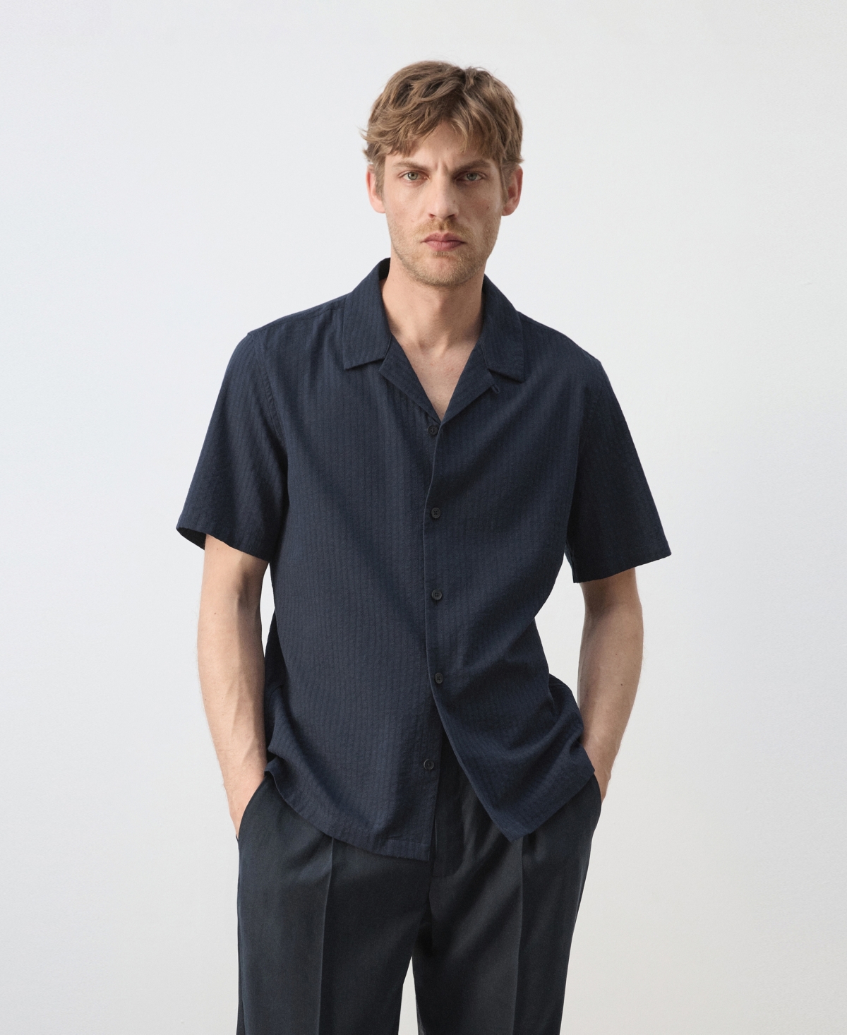 Click here for Mango Mens Regular-Fit Cotton Shirt - Dark Navy prices