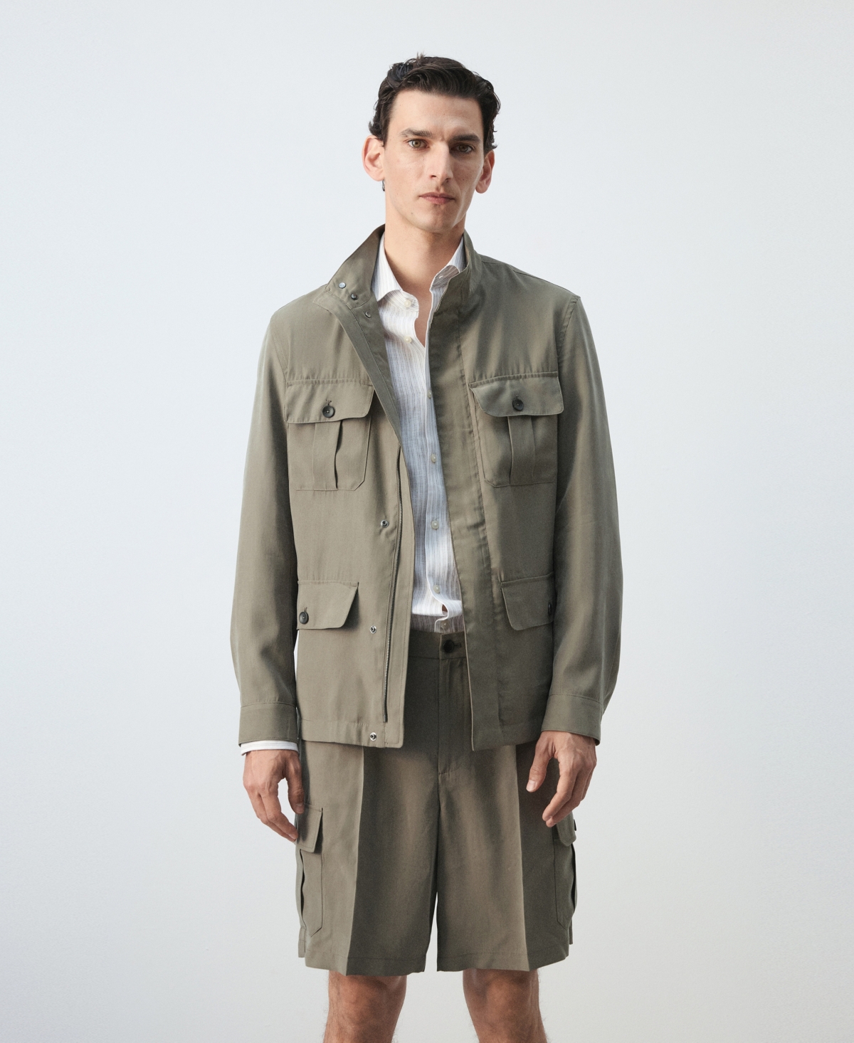 Click here for Mango Mens Modal Pockets Jacket - Mink Gray prices