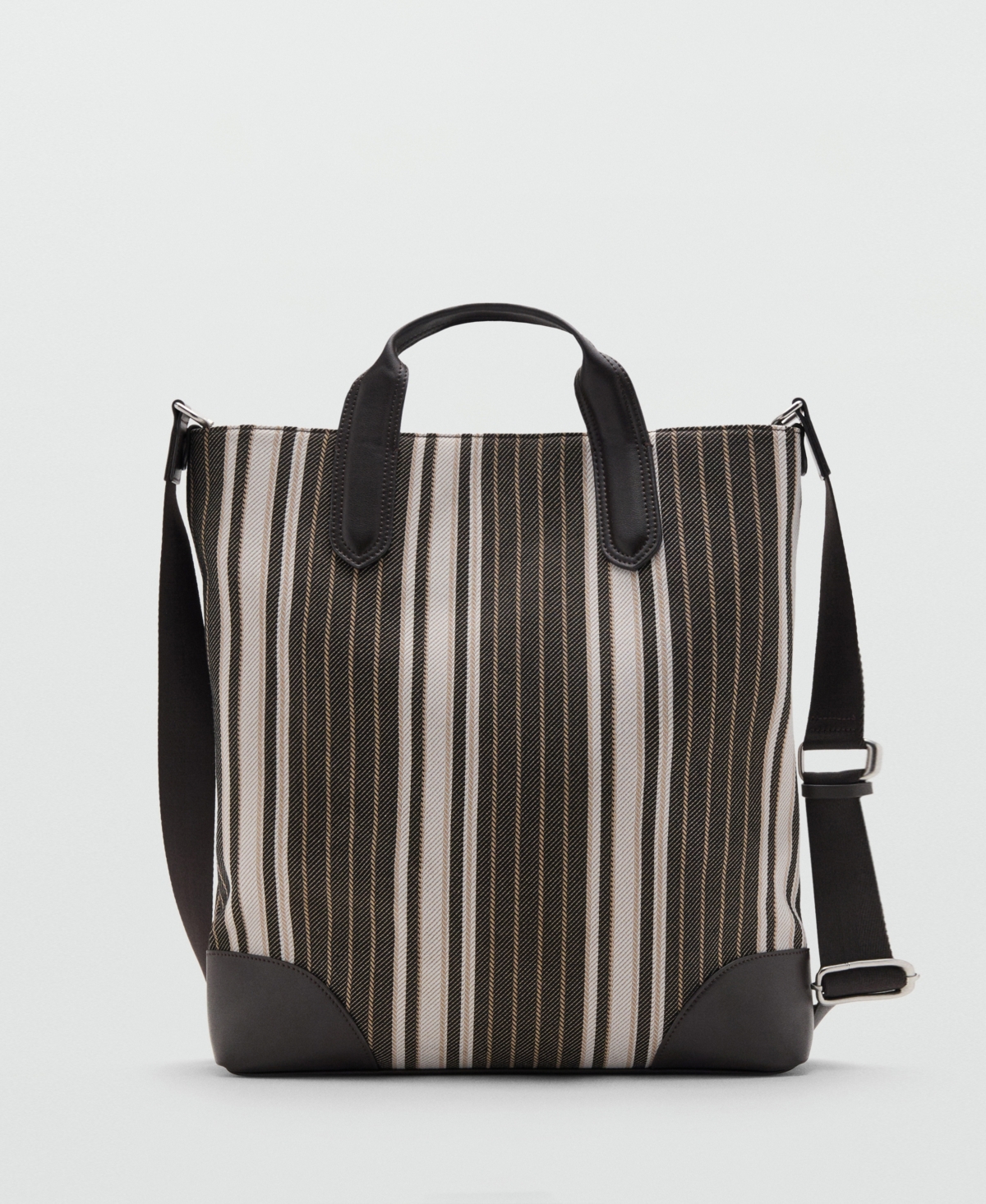 Click here for Mango Mens Striped Tote Bag - Brown prices