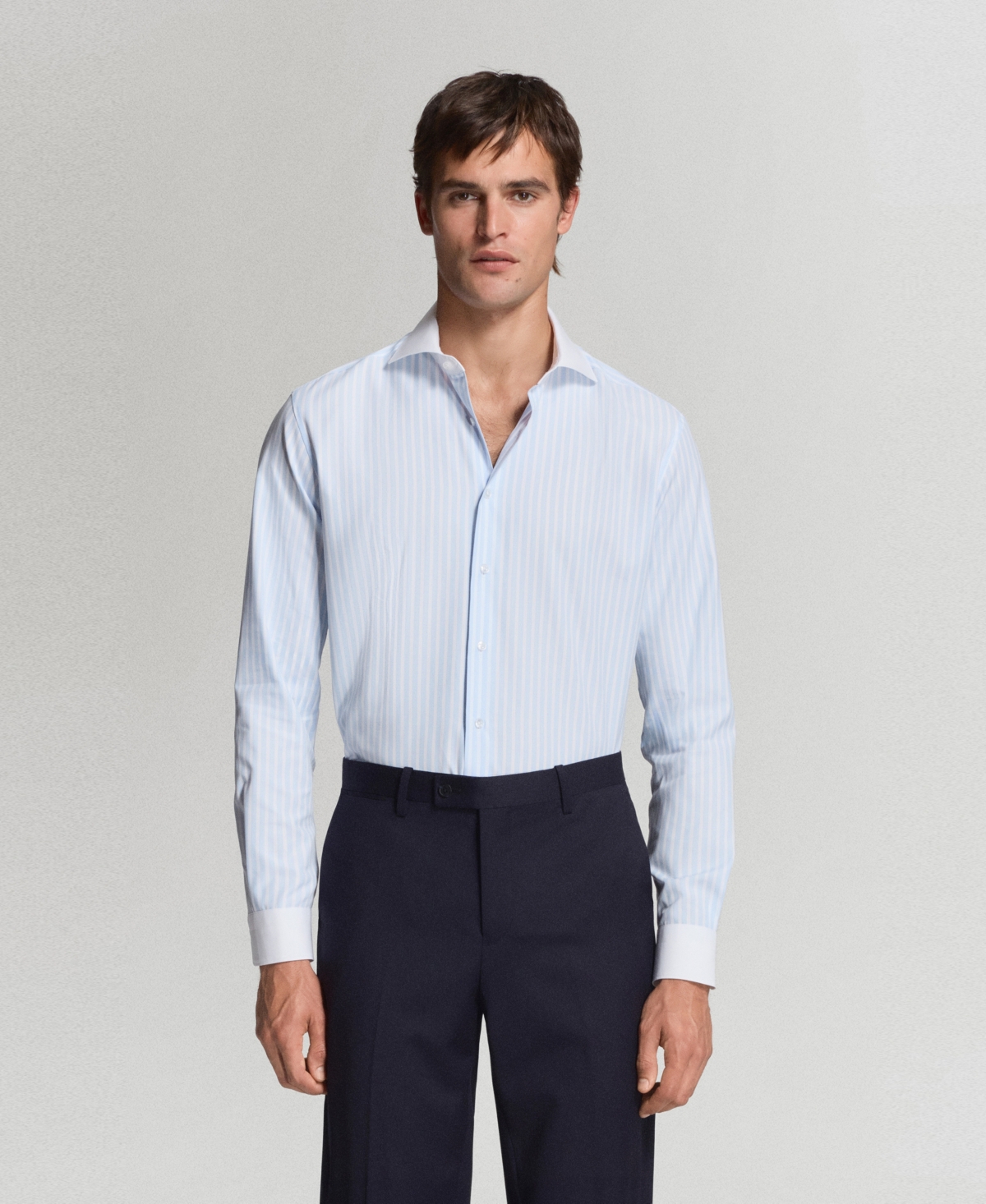 Click here for Mango Mens Cotton Striped Shirt - Sky Blue prices