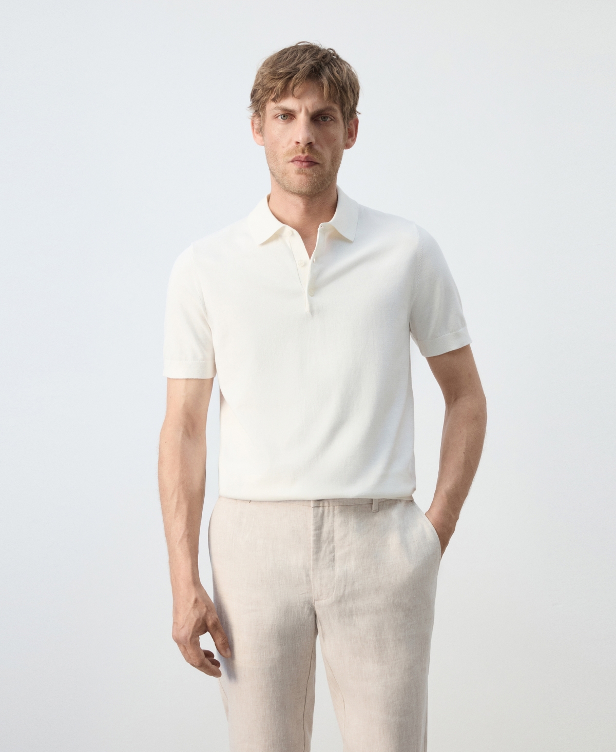 Click here for Mango Mens Cotton Fine-Knit Polo Shirt - Off White prices