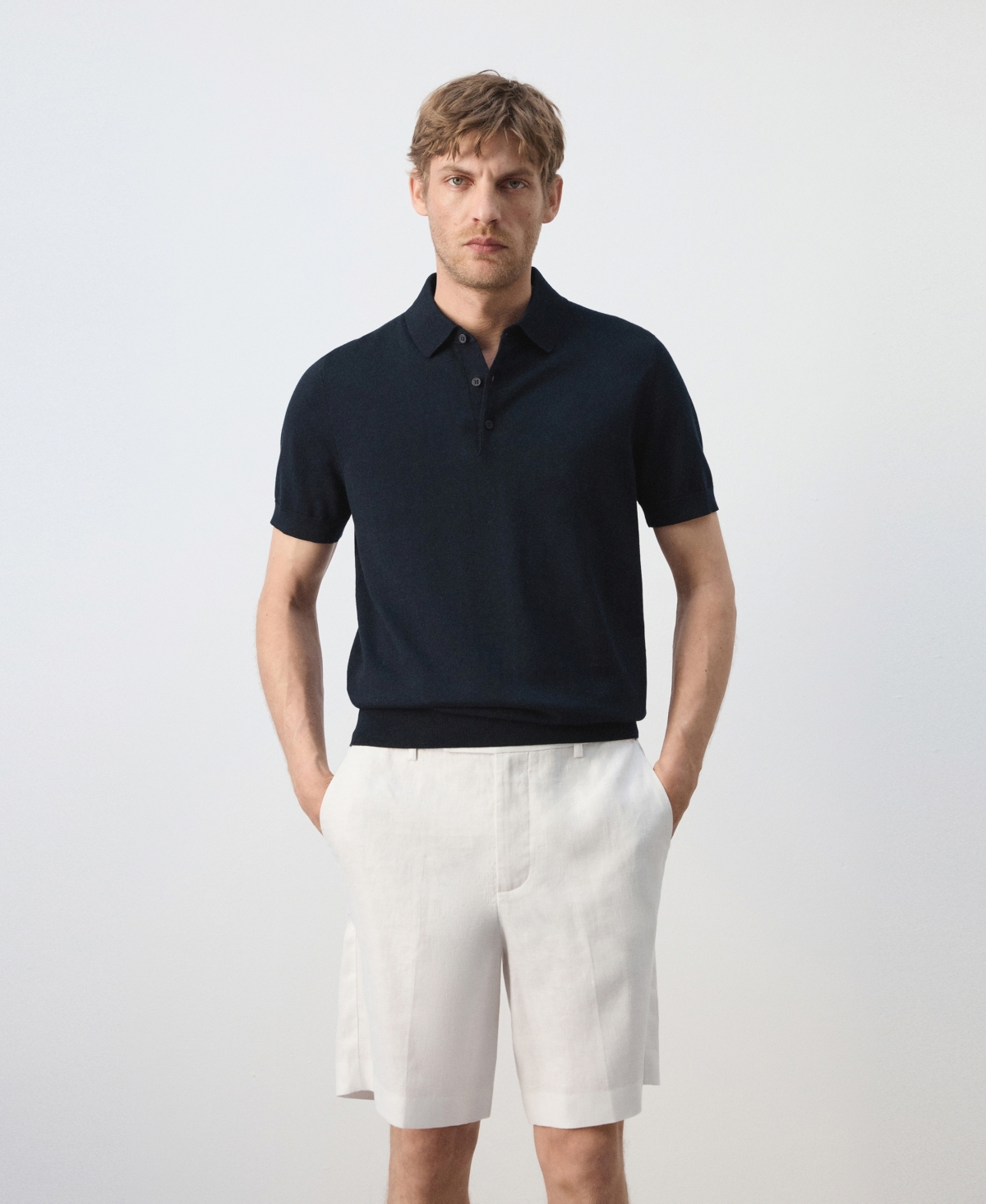 Click here for Mango Mens Cotton Fine-Knit Polo Shirt - Night Blu... prices