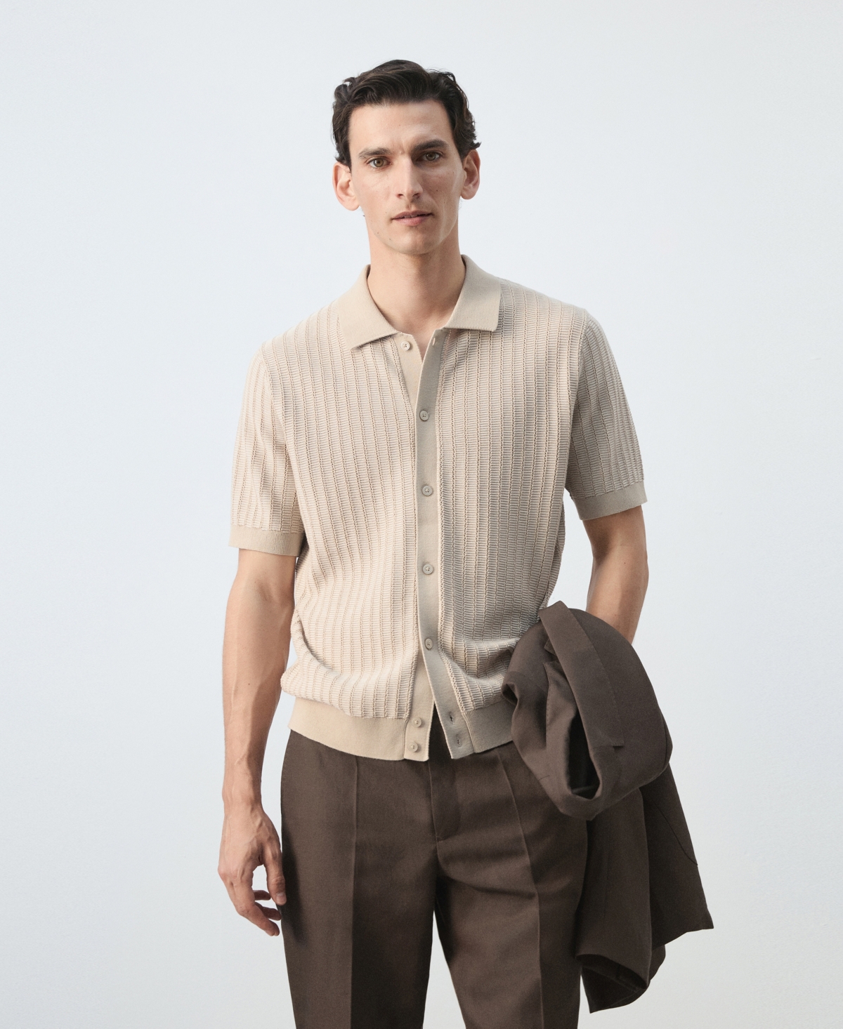 Click here for Mango Mens Structured Cotton Knit Polo Shirt - San... prices