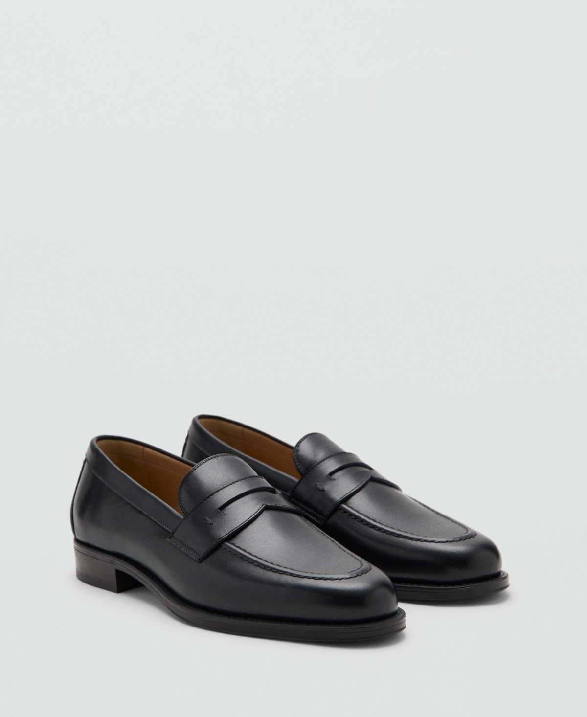 Click here for Mango Mens Leather Penny Loafers - Black prices