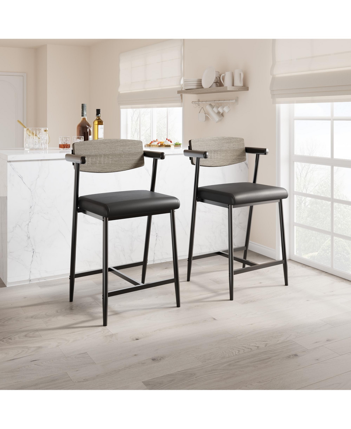 Click here for homfan Set of 2 Counter Height Bar Stools  Upholst... prices