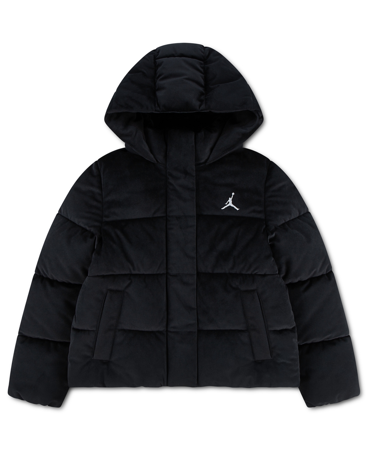Click here for Jordan Girls 7-16 Velvet Hooded Puffer Jacket - Bl... prices