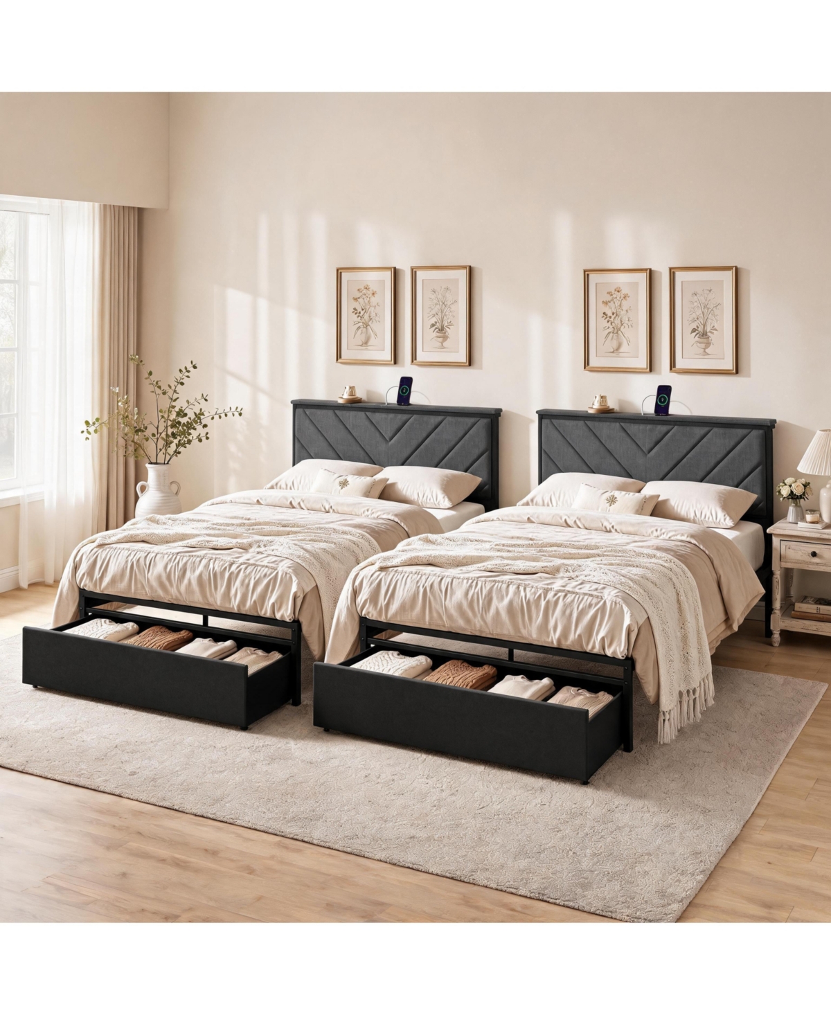 Click here for gaomon Set of 2 Twin Size Upholstered Metal Platfo... prices