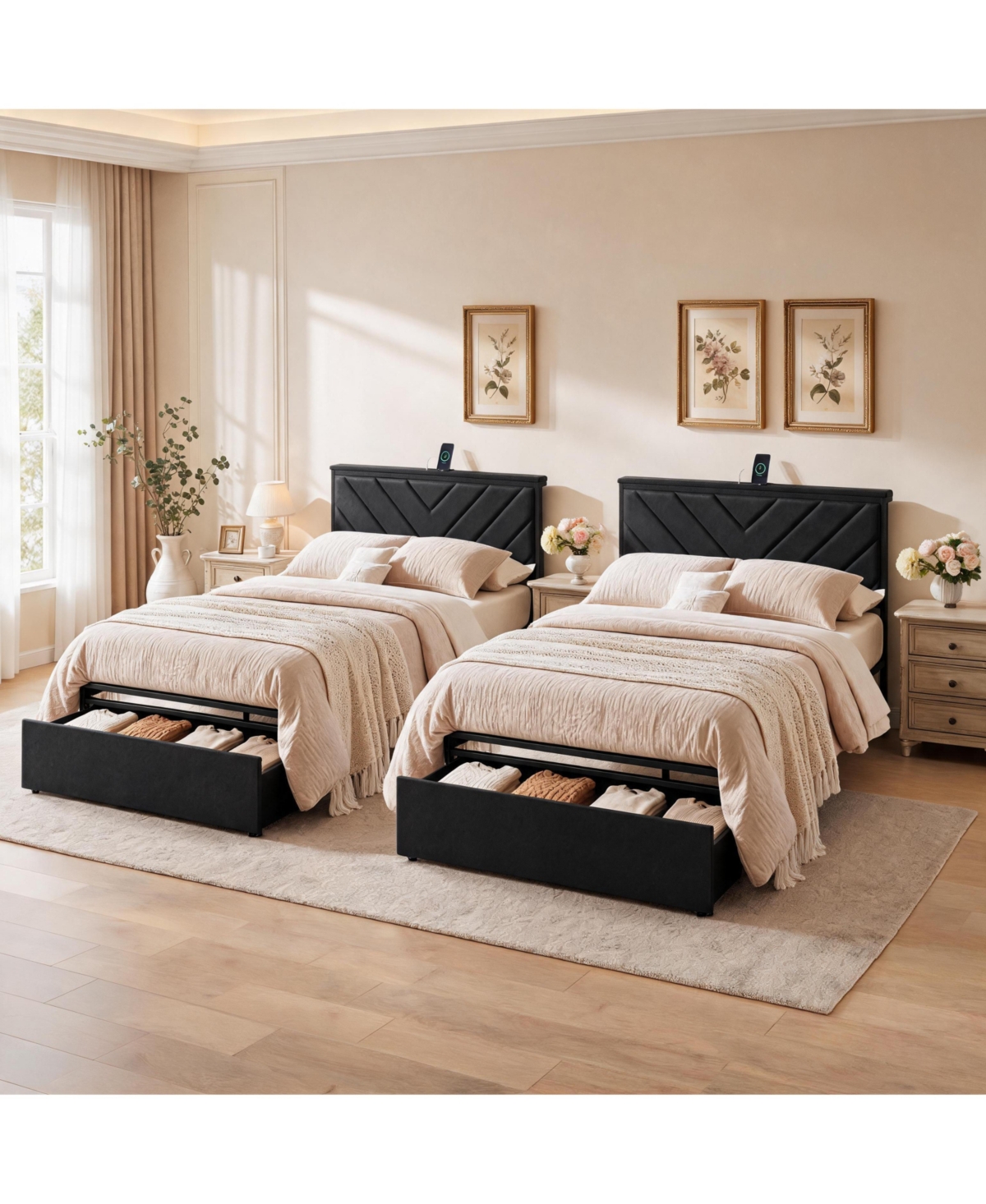 Click here for gaomon Set of 2 Twin Size Upholstered Metal Platfo... prices