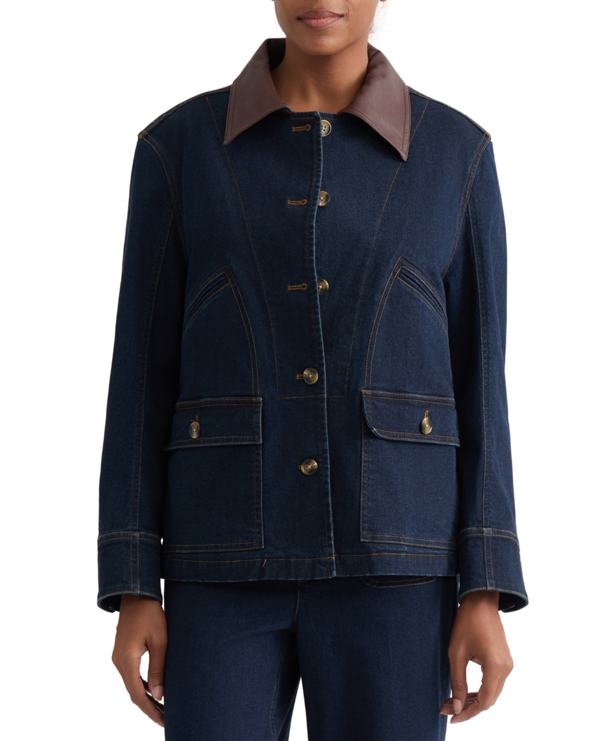 Click here for Jones New York Plus Size Collar Stretch Twill Barn... prices