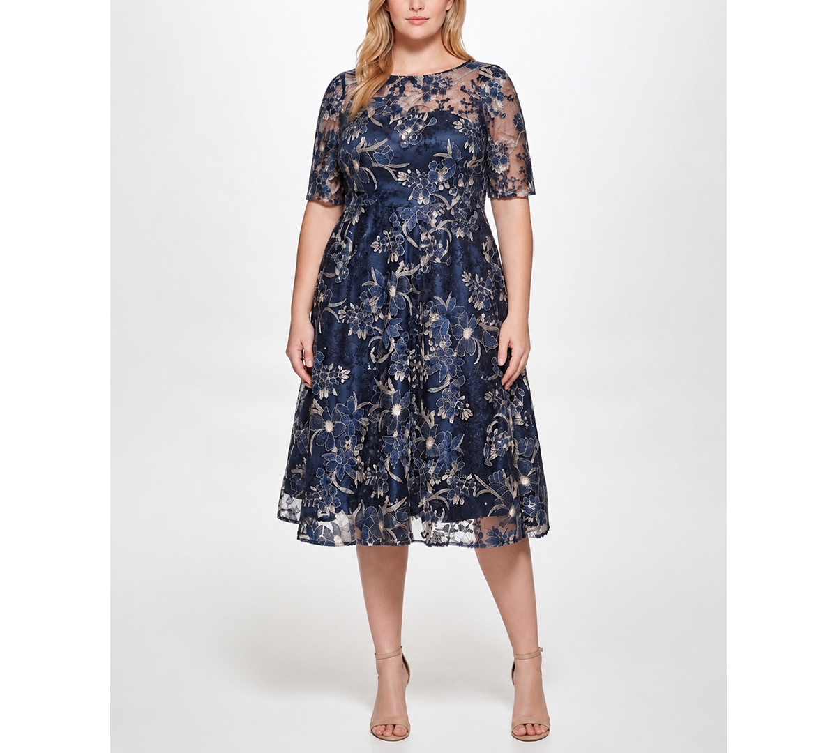 Click here for Eliza J Plus Size Embroidered Lace Boat Neck Midi... prices